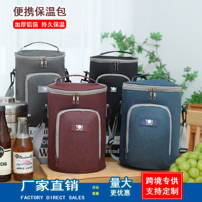 新款圆筒形保温包肩带款圆形多层饭盒包上班族上学手提斜挎便当包