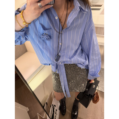 原创正版法式双领条纹长袖衬衫