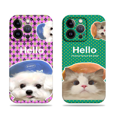 苹果17promax带帽猫咪狗狗菲林情侣手机壳适用苹果华为OPPOA96VIVOX100PROVIVOX200SP70ULTRA小米15SPRO