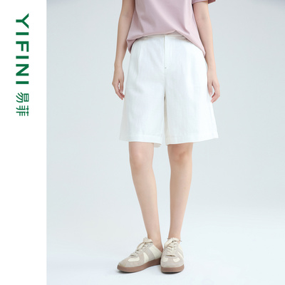 天丝亚麻混纺高腰打褶休闲短裤