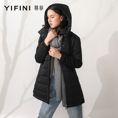 易菲一手长连帽黑色棉服