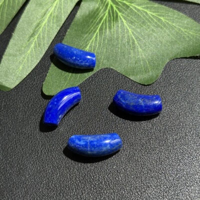 4颗天然无优青金石弯管打包孤品约25*12mmDiy项链手链配珠