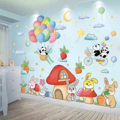 卡通动物贴纸儿童宝宝房间卧室墙壁墙面布置装饰贴画墙贴墙画墙纸