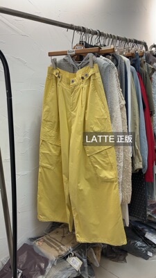 LATTE正版春夏新款 腰部扣子可以调节黄色工装裤休闲裤女