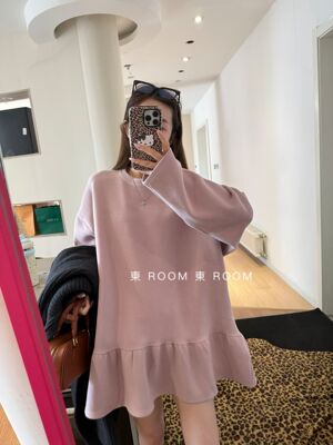 东ROOM正版冬季新款 粉色宽松长袖连衣裙女