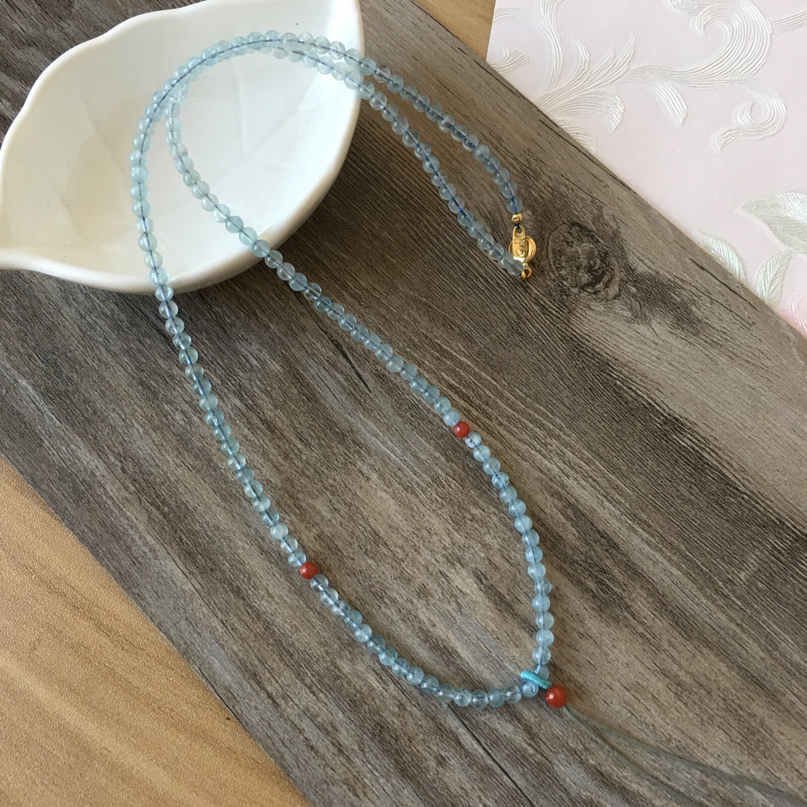天然海蓝宝珠链平安扣珠链挂绳男项链绳女手工穿制珠链百搭锁骨链