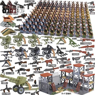 兼容二战人仔八路军士兵美军小人偶哨所场景瞭望哨塔拼装玩具