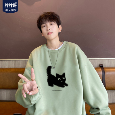小猫印花胖胖哥潮宽松胖胖卫衣