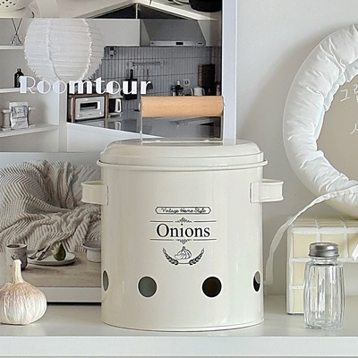 ins风透气洋葱储物罐厨房置物篮木把手透气通风防尘洋葱收纳罐