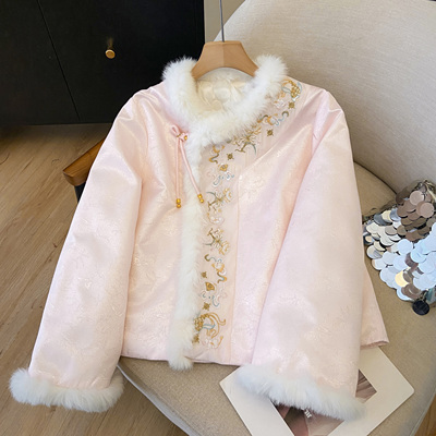 实拍2025新款新中式国风棉服外套女秋冬复古刺绣提花加厚上衣冬季