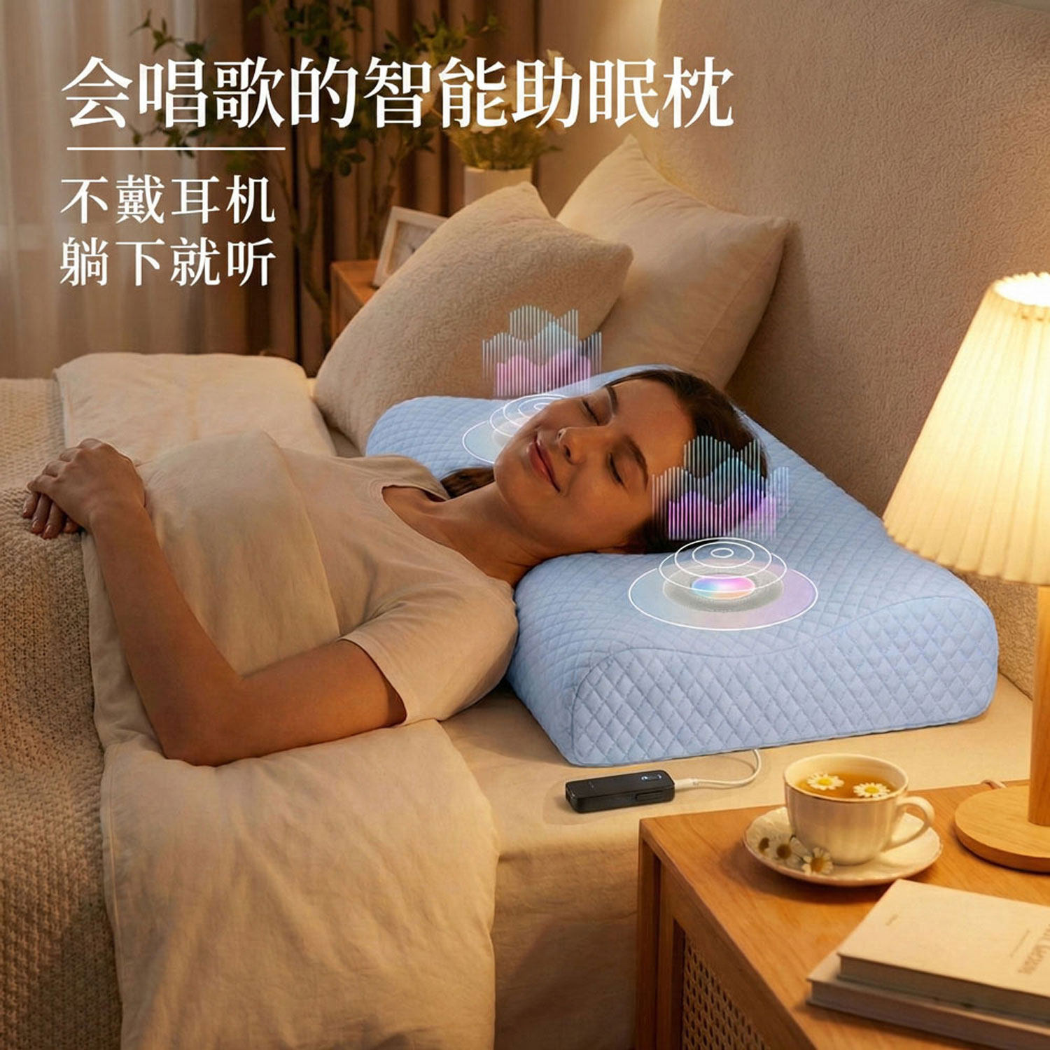 蓝牙音乐智能枕舒缓助眠环绕音乐播放可接AI软件使用立体声ASMR