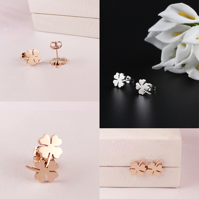 韩国韩版气质时尚14K玫瑰金彩金四叶草耳钉耳环女耳环防过敏饰品