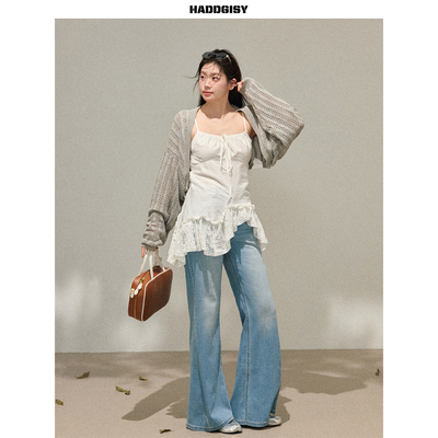 曾小咸大码女装 韩系微胖妹妹mm不规则白色吊带上衣罩衫秋冬套装