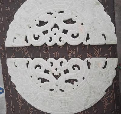 纯天然大玉璧双龙半圆岫玉神兽祥云古典家饰摆件包邮17015