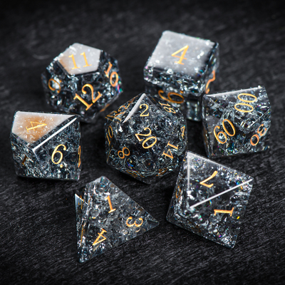 新款爆炸裂纹黑色宝石跑团骰子