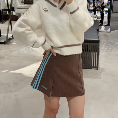 阿迪达斯三叶撞色开衩休闲半身裙