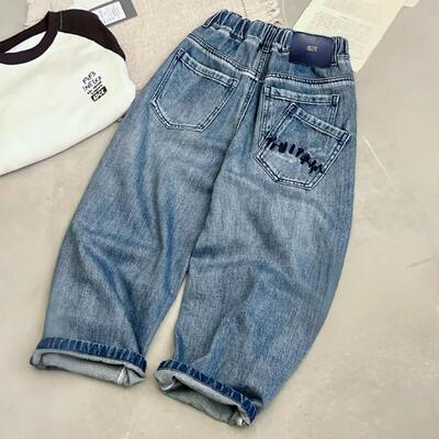 HJ男童牛仔裤2026春新款中大童休闲裤薄款宽松弯刀裤儿童裤子2602
