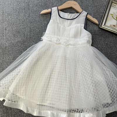 童装夏季裙子花朵背心连衣裙白色网纱公主裙小中童女童演出表演服