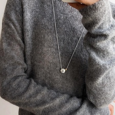 OPs自制韩国小众midnight金银撞色肌理感扁圆球长项链毛衣卫衣链