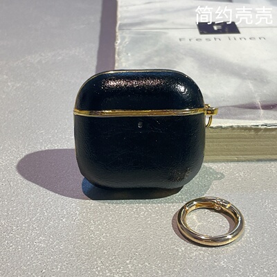 高档电镀油腊皮纹适用苹果airpods pro3蓝牙耳机保护套airpods4代一体皮质airpods12345代 pro2新款耳机壳