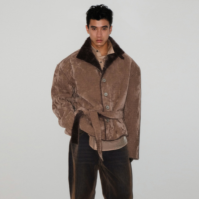 SouthStudio雪尼尔毛里双面外套男女同款25冬配塑腰带翻领上衣