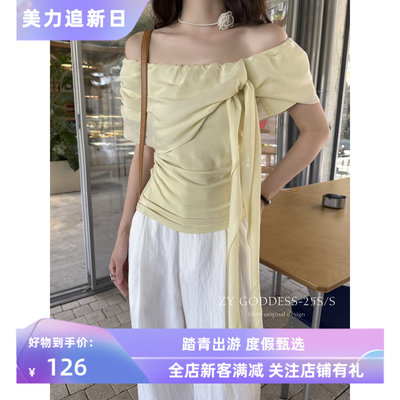 夏季新款品质款92%天丝【Hazel】纯欲气质天丝荷叶边绑带上衣小衫