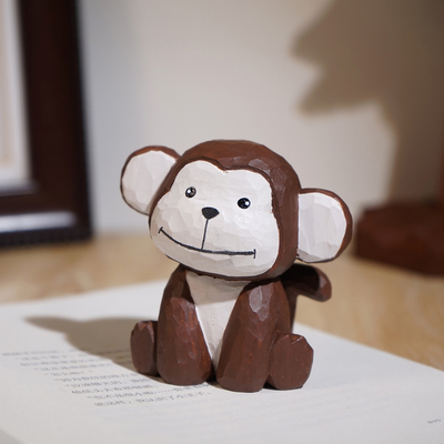 “好运小猴”手工木雕小摆件