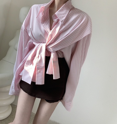 韩国设计感披肩条纹衬衫
