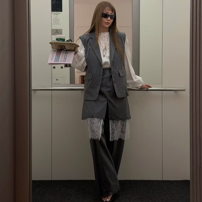 韩国西装马甲+半身裙+阔腿休闲裤