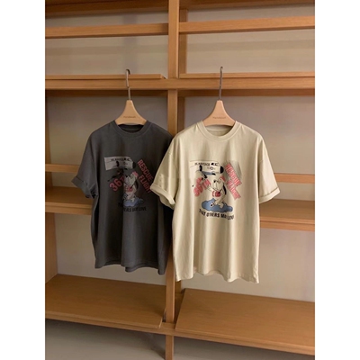 Handwash现货～韩系2025春季新圆领宽松百搭卡通飞机狗狗短袖T恤