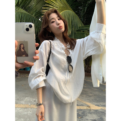THE LEMON柠檬绿茶韩版气质休闲氛围感系带宽松肌理感小衫上衣女