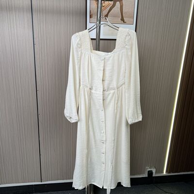 2214撤柜AL韩系长袖连衣裙新款设计气质宽松感高腰长款褶皱裙子