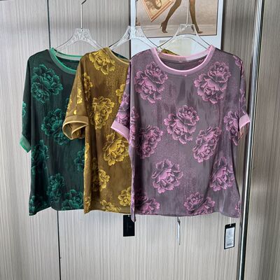 5067品牌撤柜CH夏季新款新中式印花圆领短袖T恤女宽松版上衣