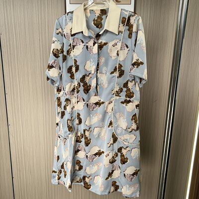 9990大码2025印花女装夏季新款时尚短袖衬衫连衣裙气质宽松裙子