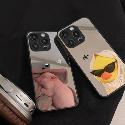 镜面卡通适用苹果15/14ProMax手机壳iPhone16新款12硅胶13pro镜头11全包15pro防摔xr个性x创意情侣78plus男女