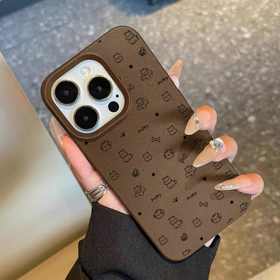 秋冬简约棕色卡通小狗手机壳