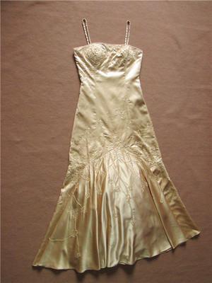 时尚风金色锦缎特大码晚礼服裙