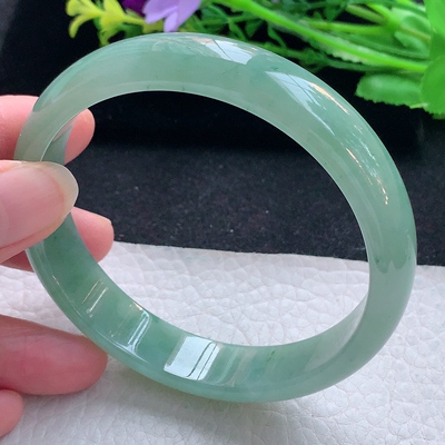 yh大圈口63.8*14.2*7平安镯翡翠a货玉手镯项链满绿宽边珠宝玉手环