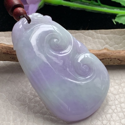 zen实拍55*34.8*6缅甸翡翠紫罗兰吊坠粉紫吉祥如意毛衣坠 玉吊坠