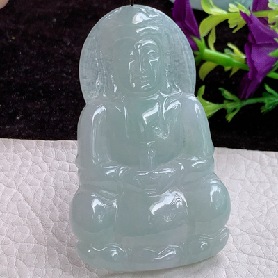 zen实拍64.6*39.8*5.8天然翡翠带底色大观音 玉观音玉吊坠 毛衣坠