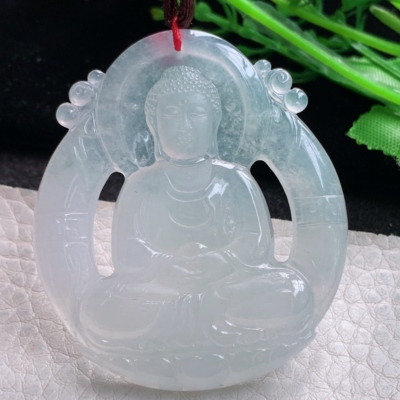 bg实拍52.6*45.6*5.4缅甸翡翠a货精雕缕空大日如来佛祖玉吊坠