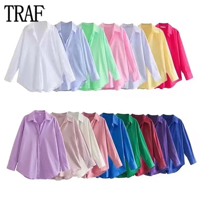TRAF Women Shirt Multicolour Button Up Shirt Women Summer Lo