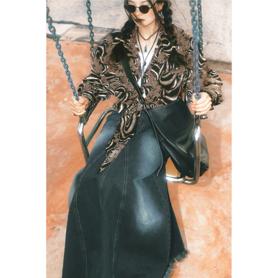 宽松复古单排扣长袖雪纺垫肩衬衣