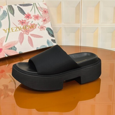 7156/6CM莱卡布断码撤柜清仓处理厚底网红增高夏季一字拖休闲坡女