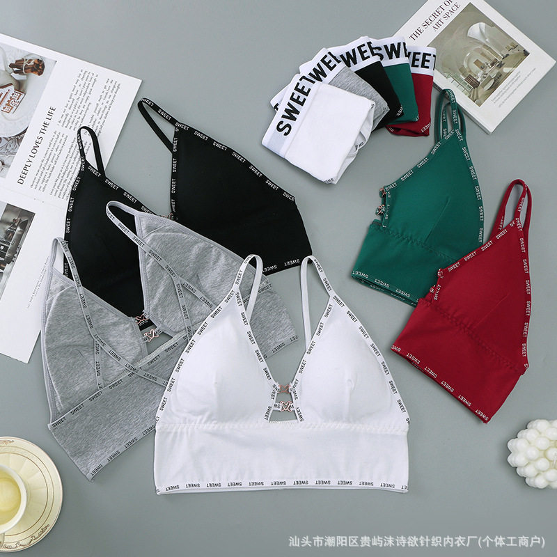 法式欧美纯棉文胸套装聚拢美背无钢圈吊带透气露背内衣女