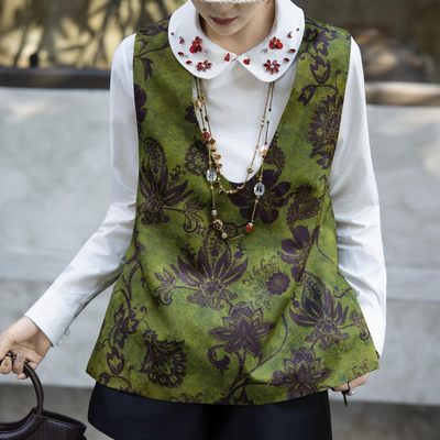 一起大牌老钱新中式复古U领真丝香云纱宽松时尚马甲YS3-t435