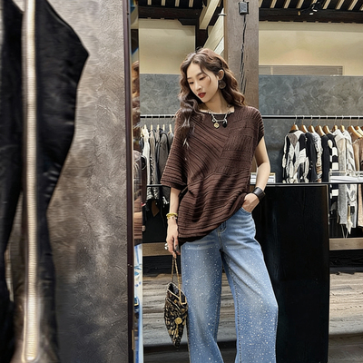 一起松显瘦镶钻阔腿裤国风宽松浅色牛仔裤(大货速发)XMJ01458339