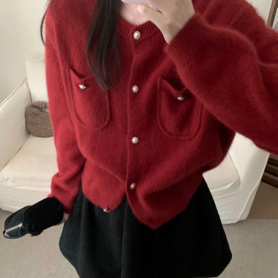 起设计小香风加厚双口袋开衫保暖毛衣（含27.9绵羊毛）SYW5690-1