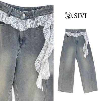 熙薇【牛仔舞曲】2026春季新款显瘦时尚丝带牛仔裤M2187