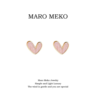 MaroMeko粉色桃心耳钉